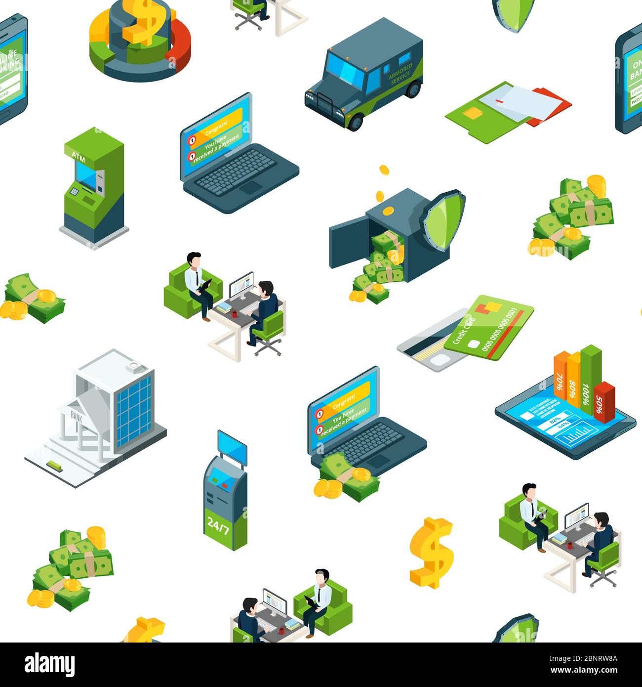 Vector isometric money bank icons background Stock Vector Image & Art ...