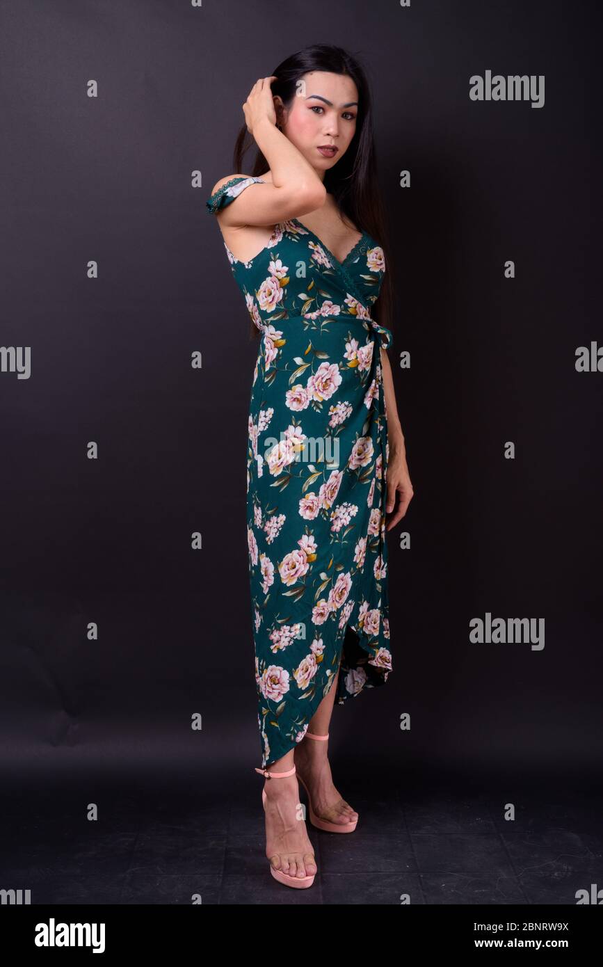 Full body shot of young beautiful Asian transgender woman Stock Photo ...