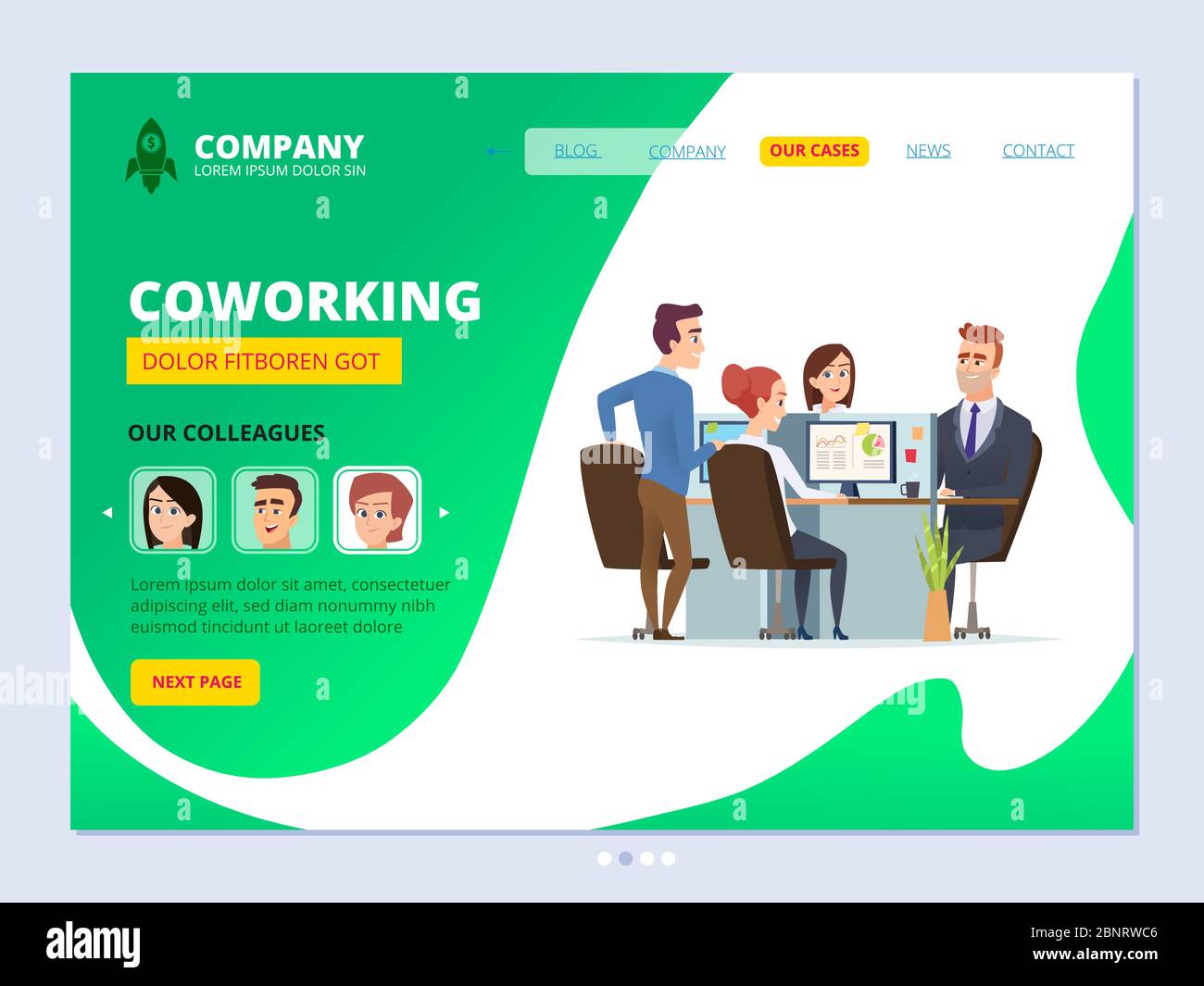 Teamwork landing. Coworking concept web page layout business workspace ...