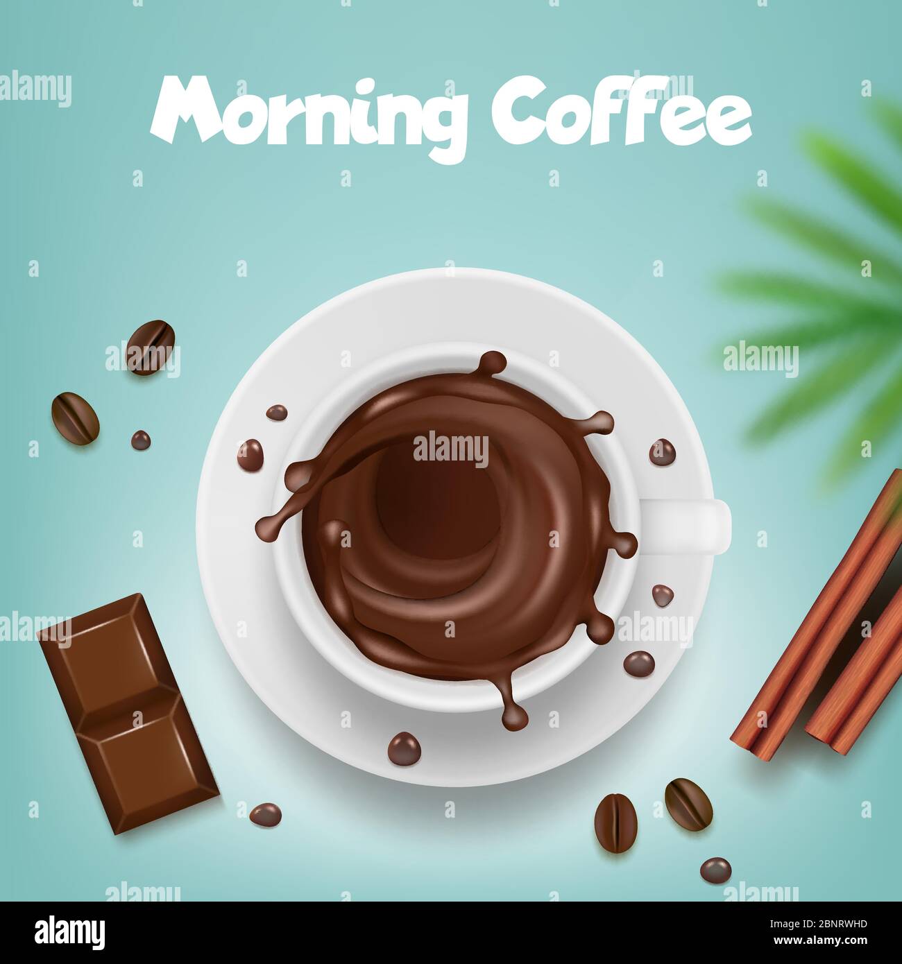 Coffee advertising. Poster with coffee mug with hot brown splashes and ...