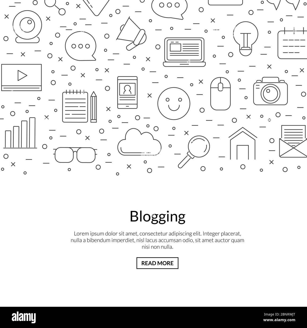 Vector line blog icons background with place for text illustration ...