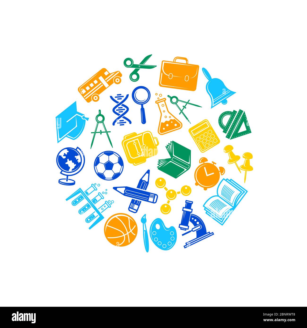 Vector back to school stationery in circle shape illustration Stock ...