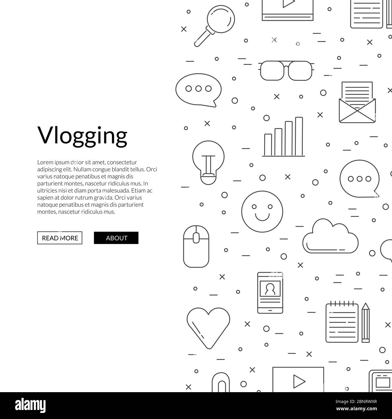 Vector line blog icons background with place for text illustration ...