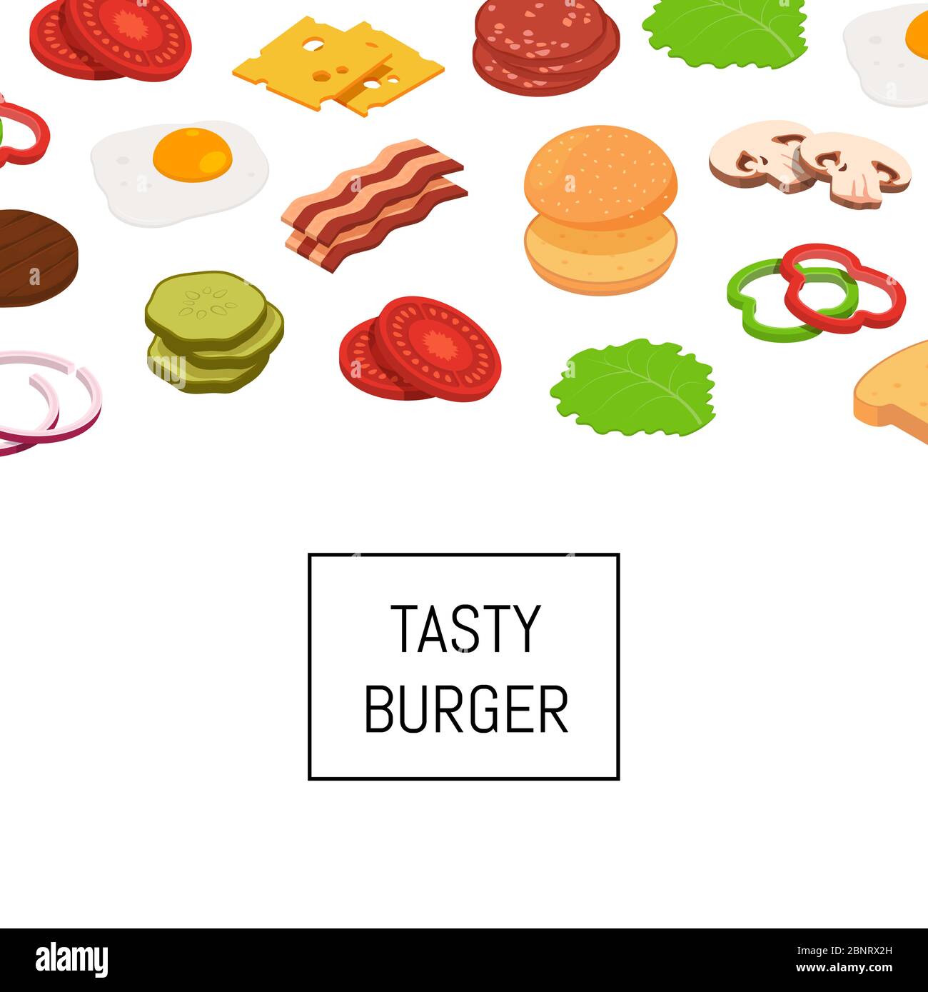 Vector isometric burger ingredients background banner poster Stock ...