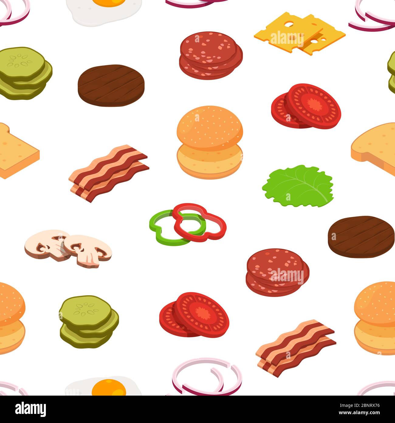 Vector isometric burger ingredients pattern background illustration ...