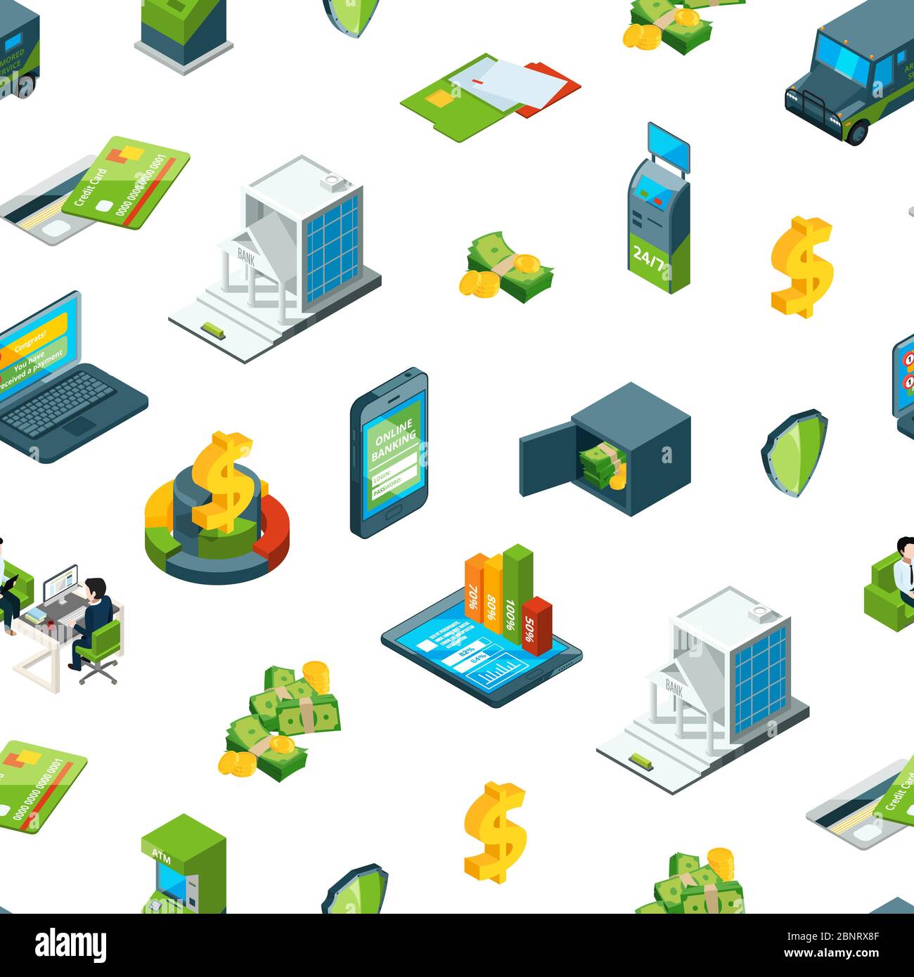 Vector isometric money in bank icons pattern illustration Stock Vector ...