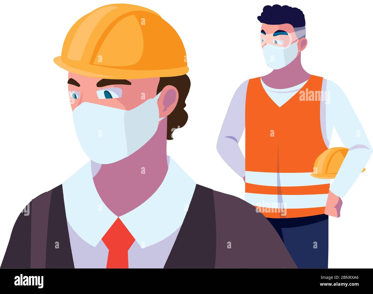 men operators with masks and helmet vector illustration design Stock ...