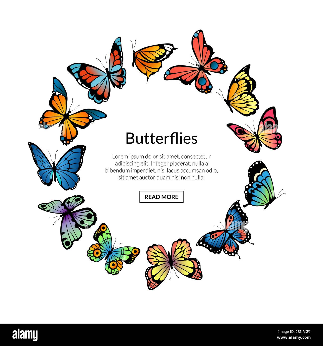 Vector decorative butterflies in circle shape with place for text ...