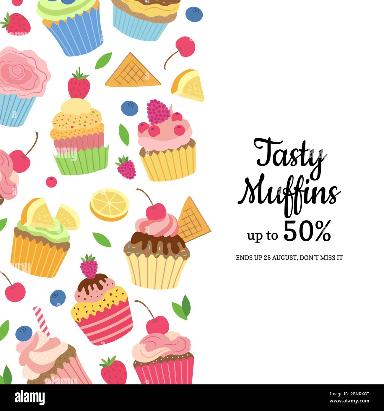 Vector cute cartoon muffins or cupcakes background with place for text ...