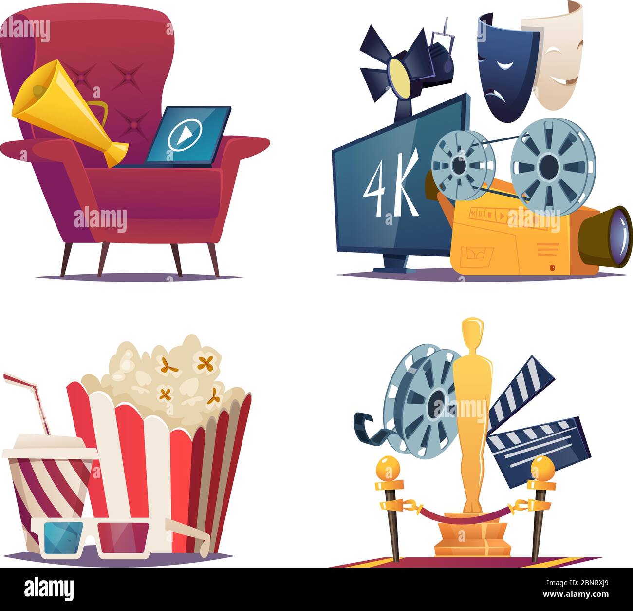 Cinema cartoon. Entertainment conceptual collections with symbols of ...