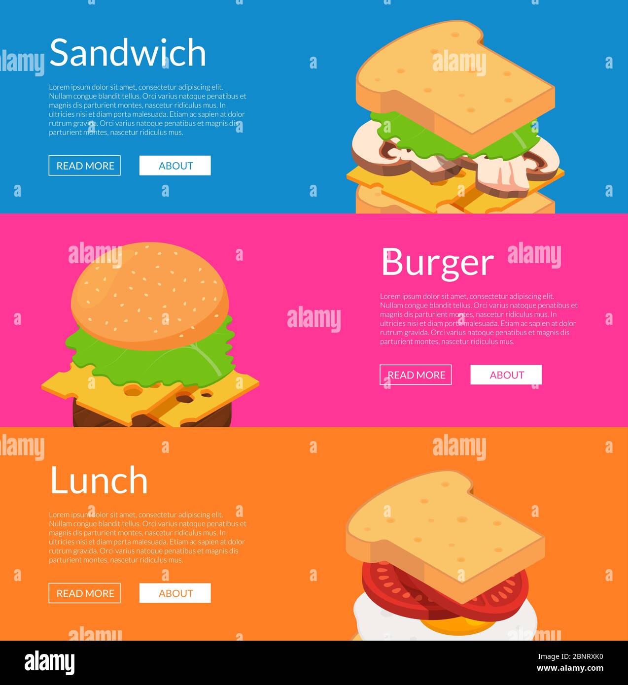 Vector isometric burger with ingredients banner illustration Stock ...