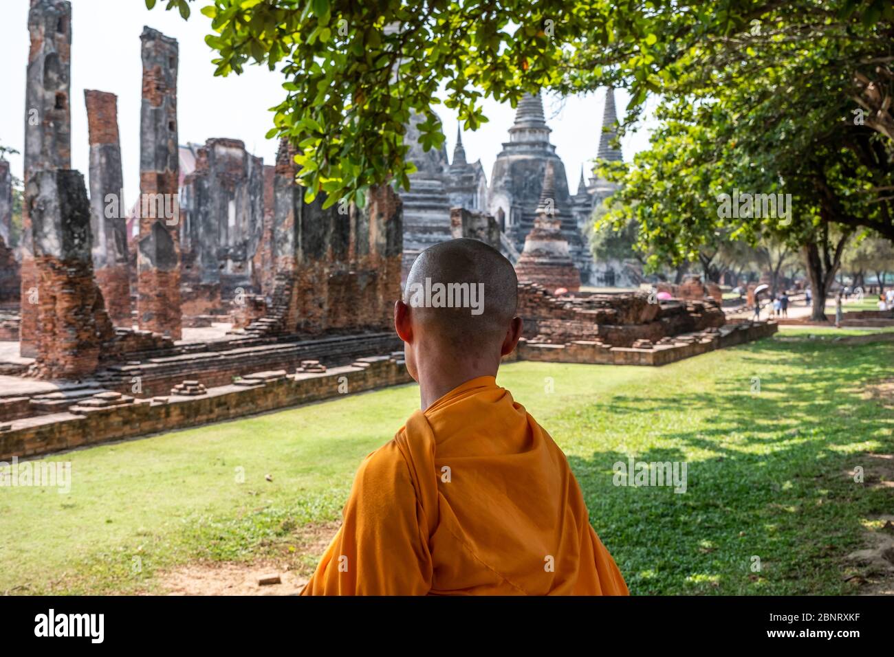 Ayutthaya, Bangkok / Thailand - February 9, 2020: Back side of monk ...