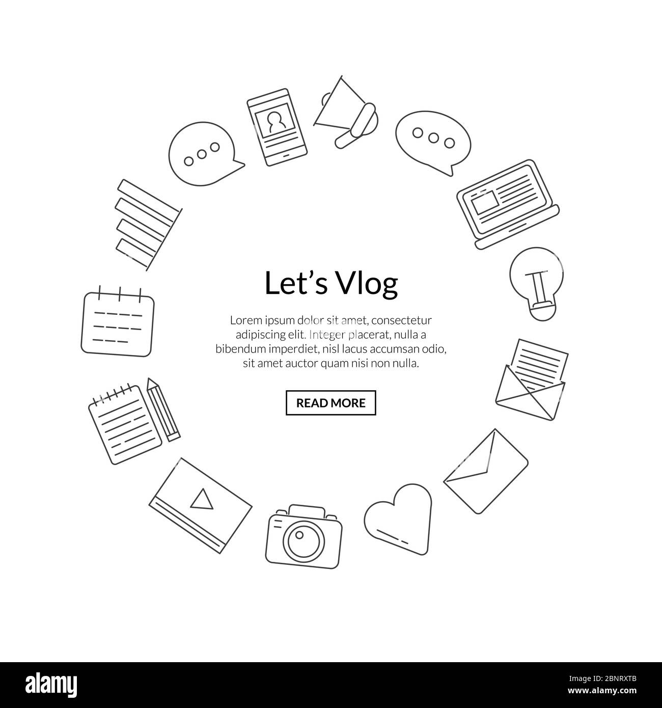 Vector line blog icons in circle shape with place for text illustration ...