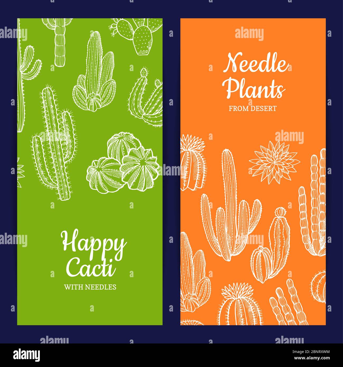 Vector hand drawn cacti plants web banner templates illustration Stock ...