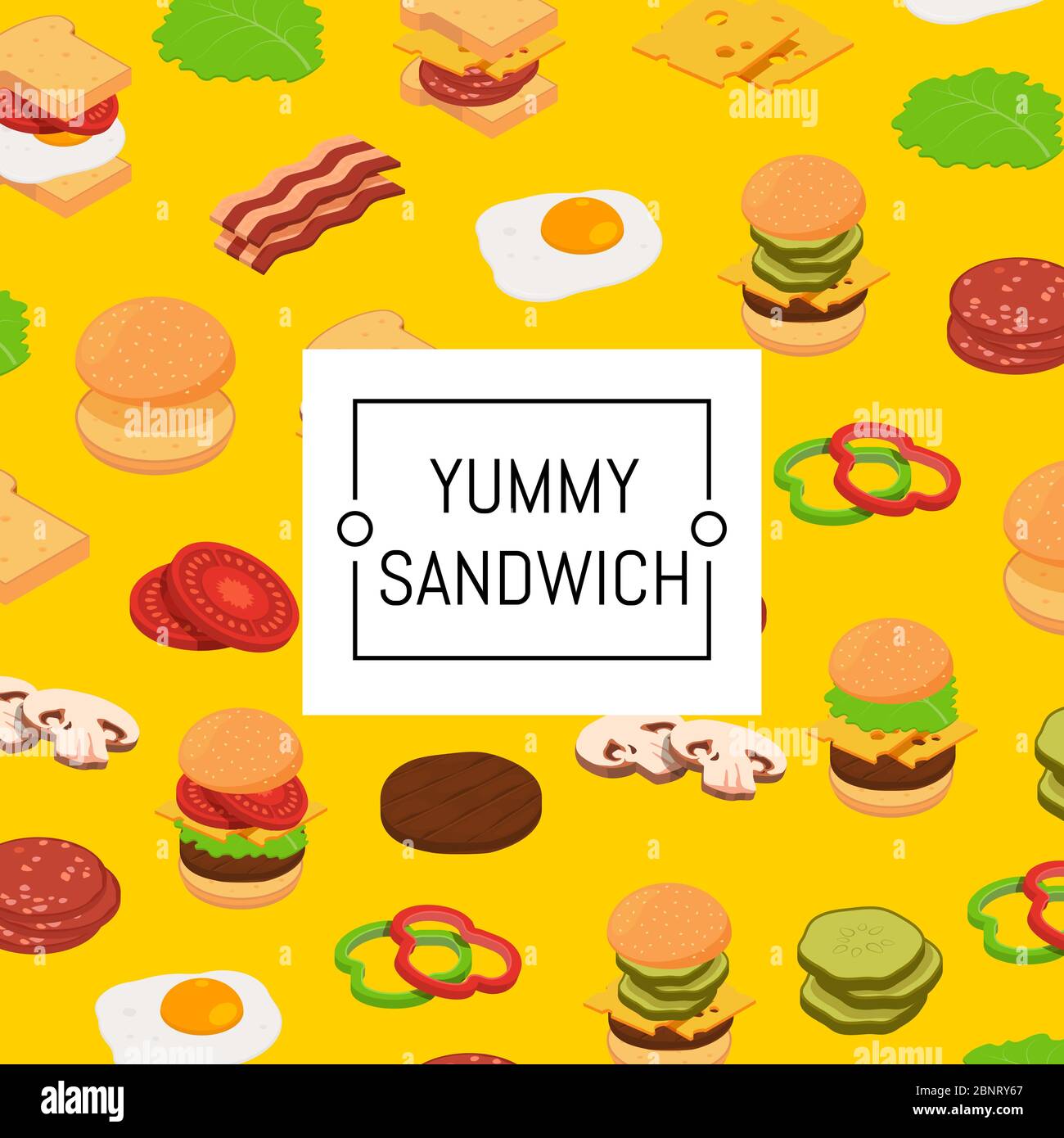 Isometric burger ingredients background and colored pattern Stock ...