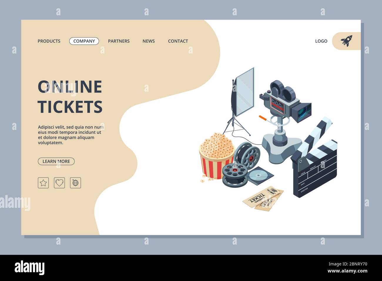 Cinema landing. Web page template videography studio equipment cinema ...