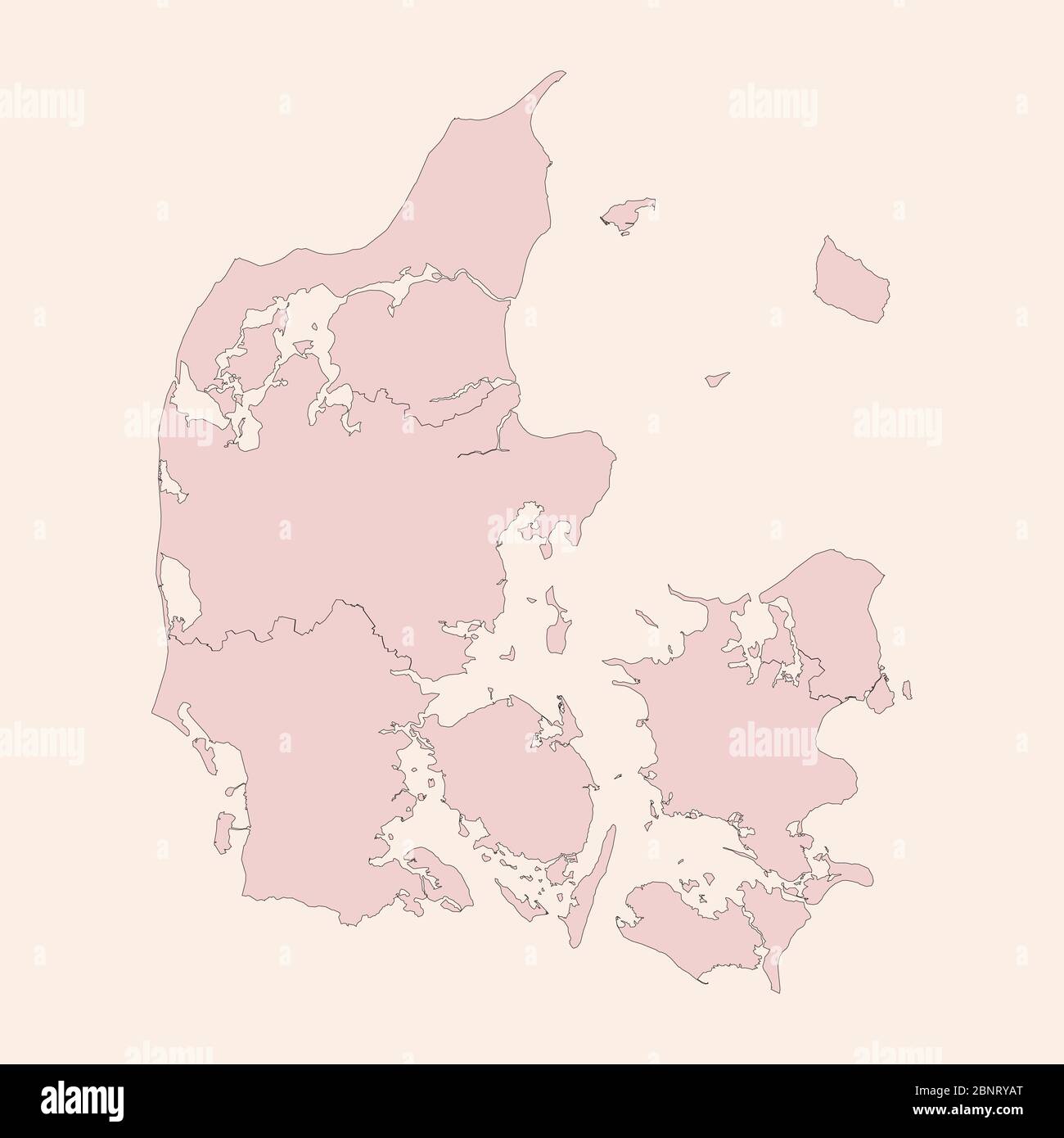 Denmark political provinces map. Vintage pink shade background vector ...