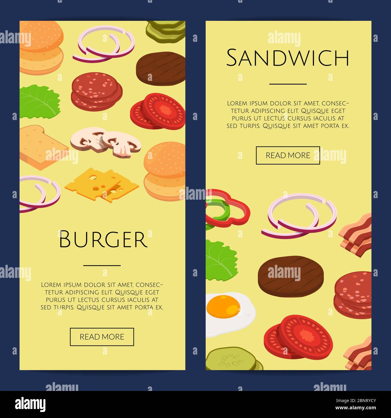 Vector isometric burger ingredients web banner templates illustration ...