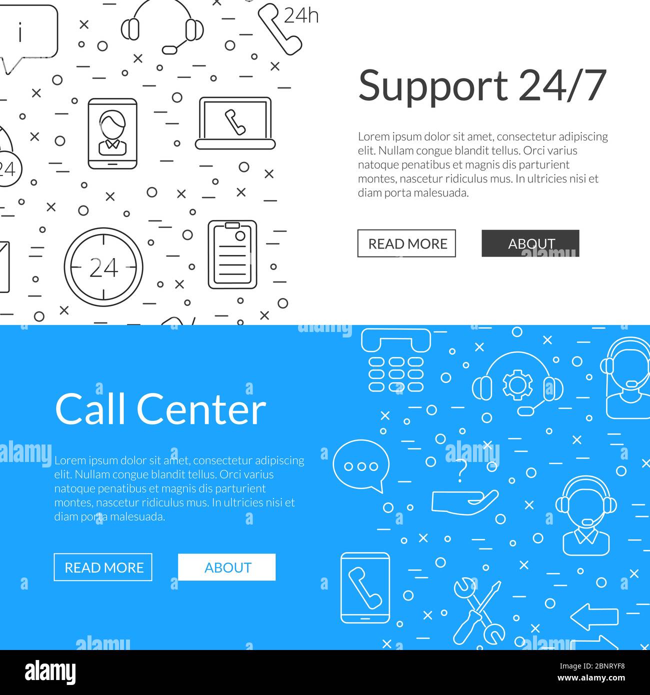 Vector line call support center icons web banner templates illustration ...
