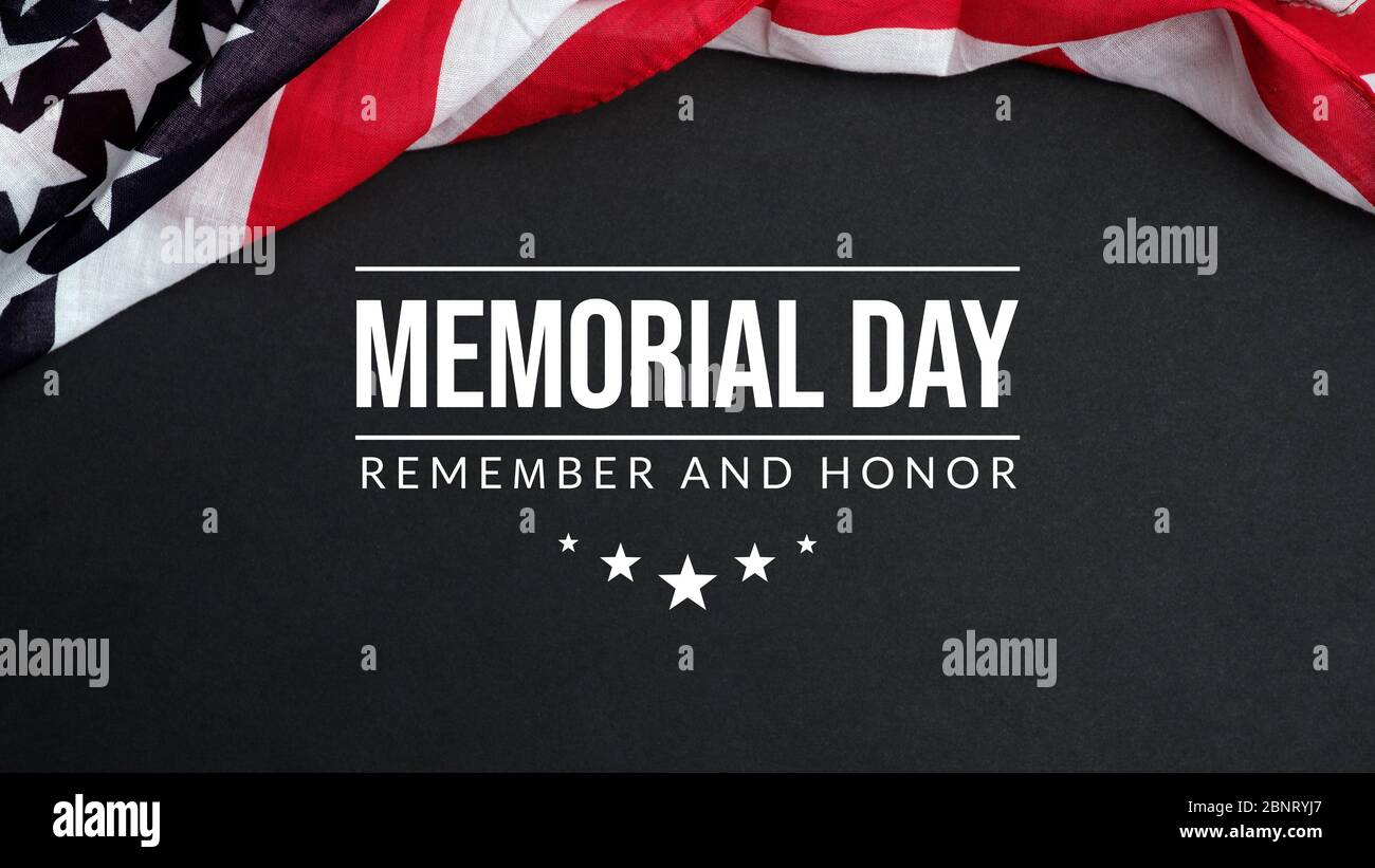 Memorial Day background. Remember and honor with waving USA flag on ...
