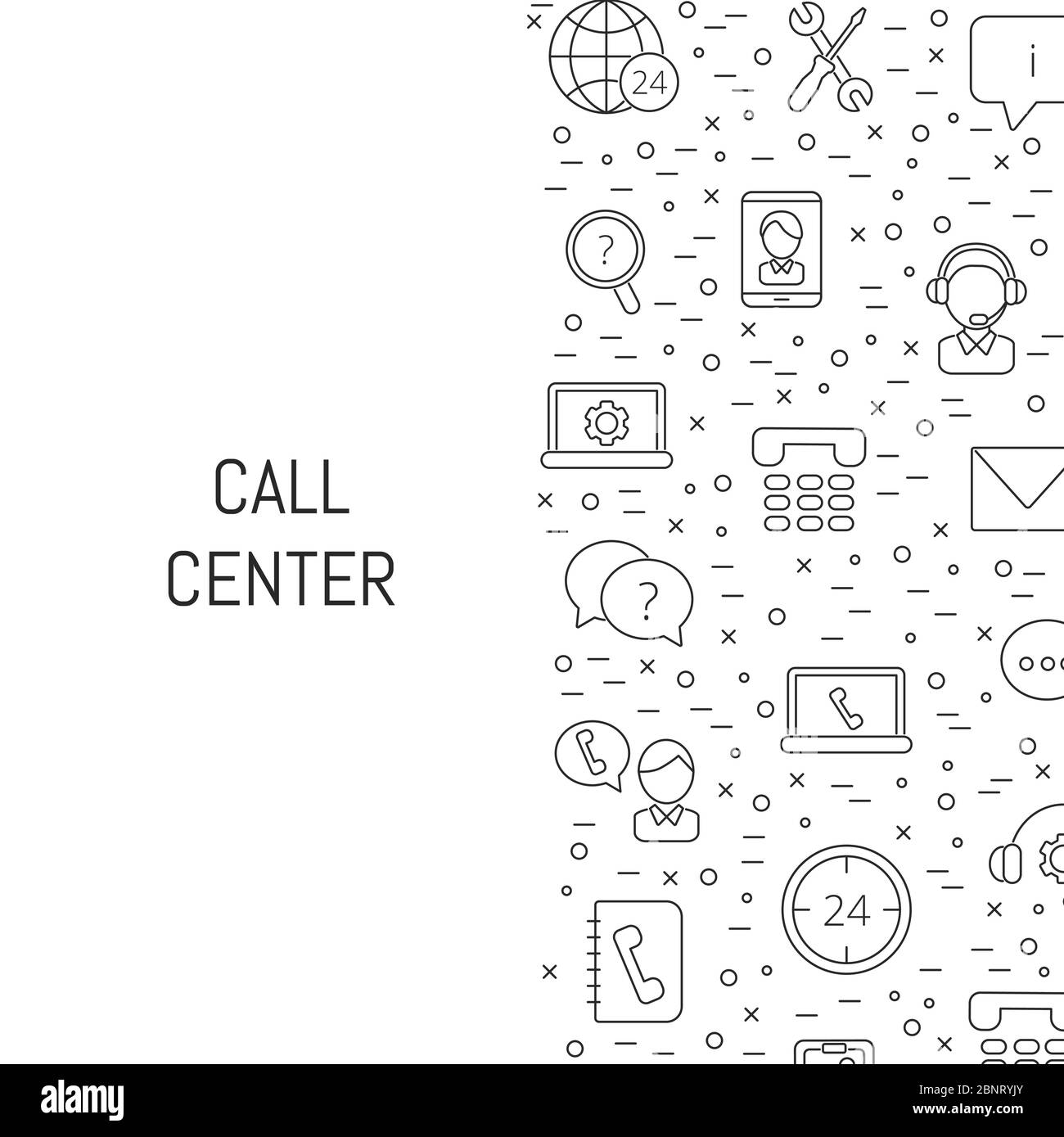 Vector line call support center icons background with place for text ...