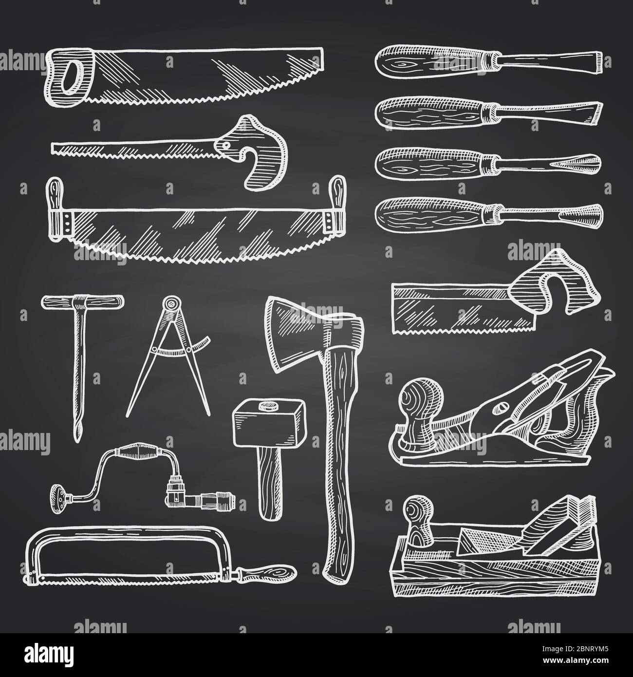 Vector hand drawn carpentry on black chalkboard Stock Vector Image ...
