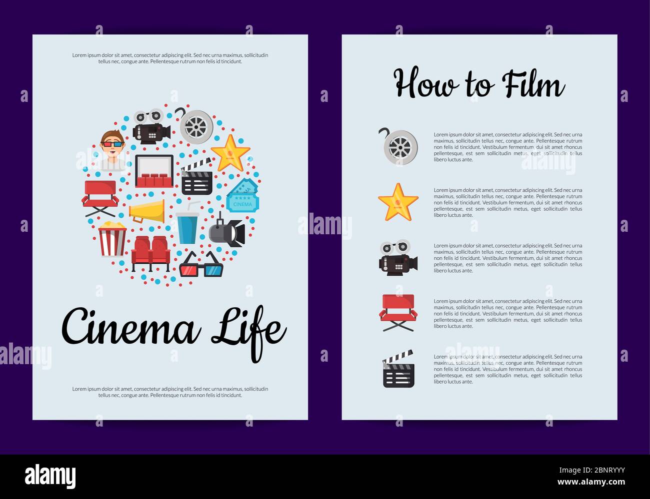 Vector flat cinema icons card or flyer template illustration Stock ...