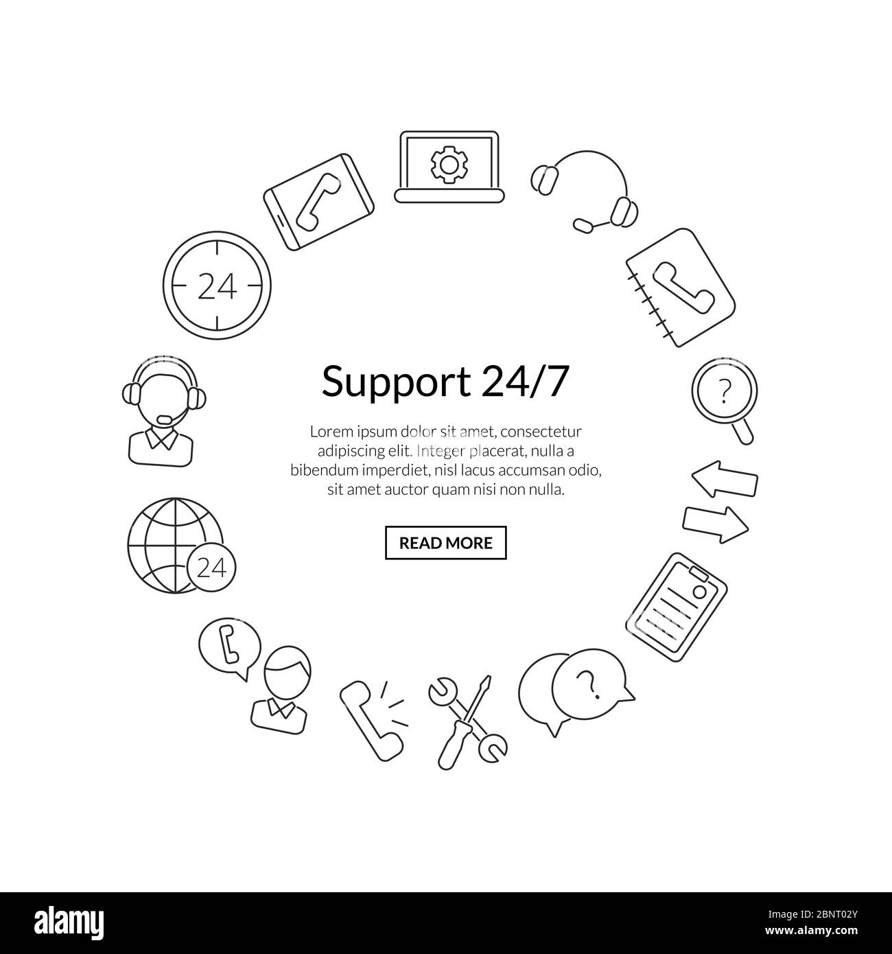 Vector line call support center icons in circle Stock Vector Image ...