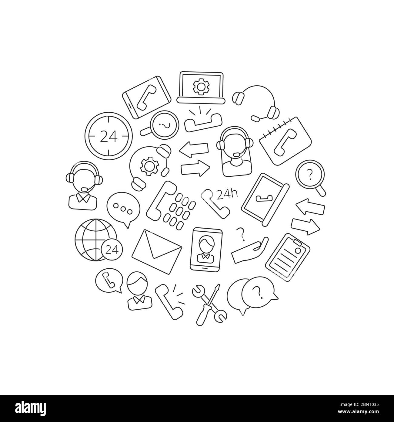 Vector line call support center icons in circle shape illustration ...