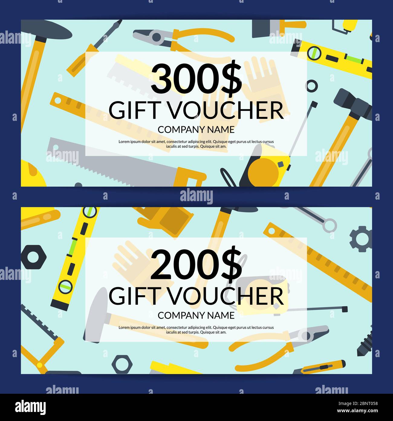 Vector flat construction tools discount or gift voucher templates ...