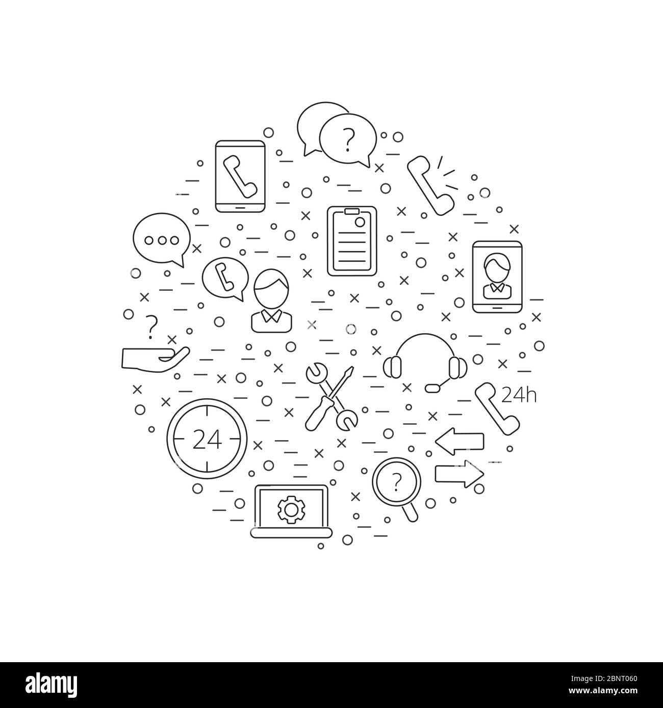 Vector line call support center icons in circle shape illustration ...