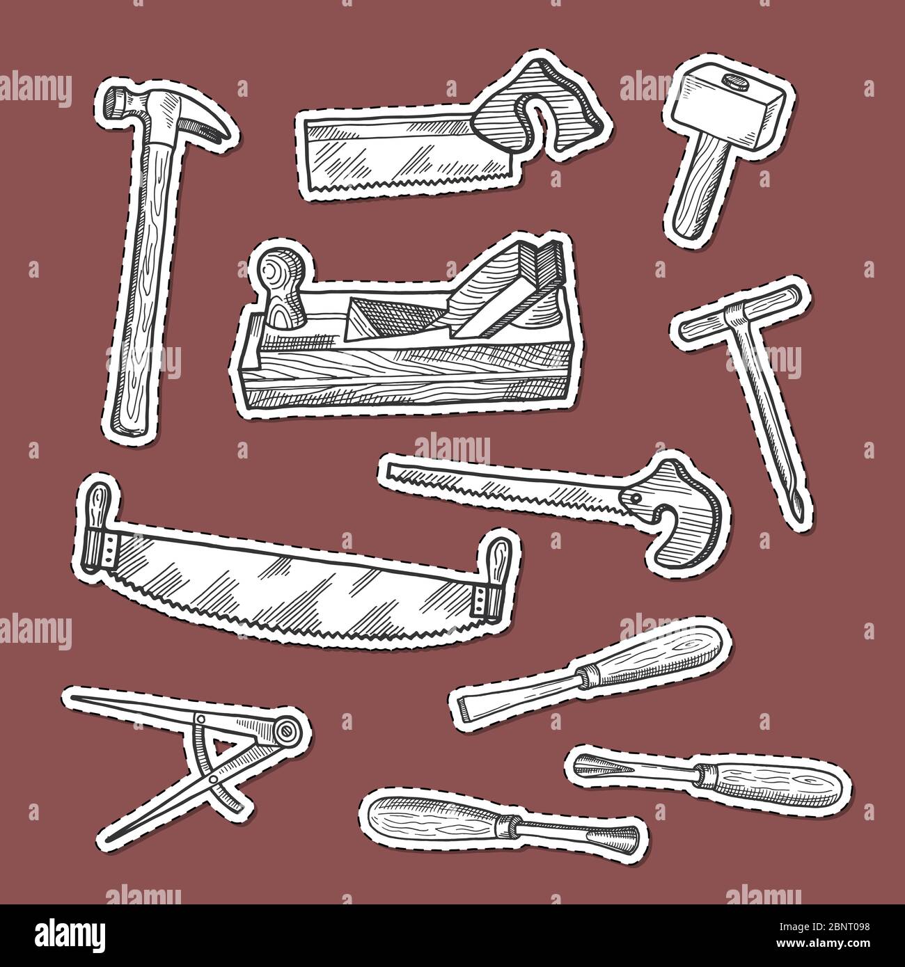 Vector hand drawn carpentry elements stickers set illustration Stock ...