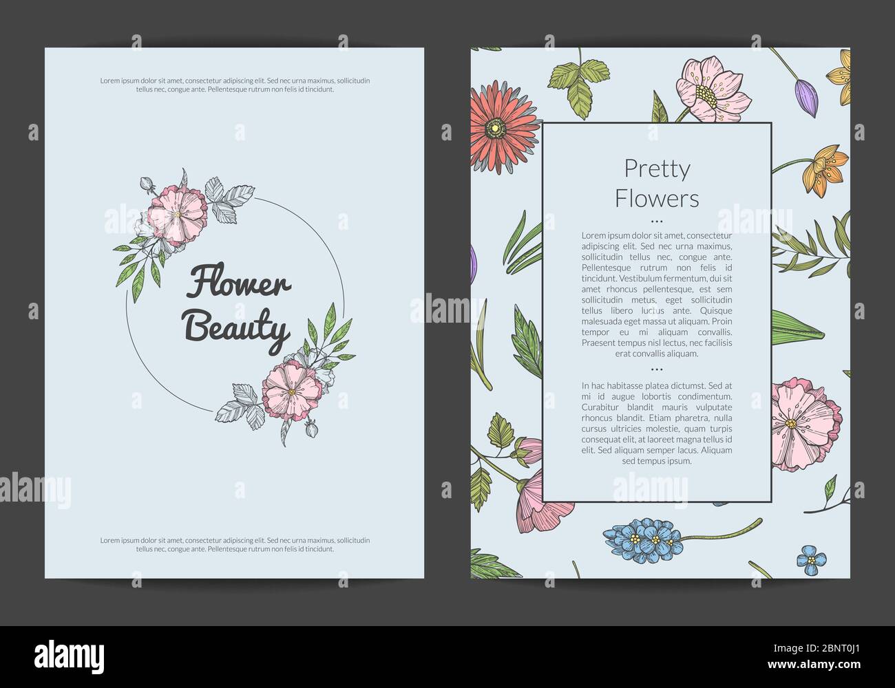 Vector hand drawn flowers card or flyer template illustration Stock ...