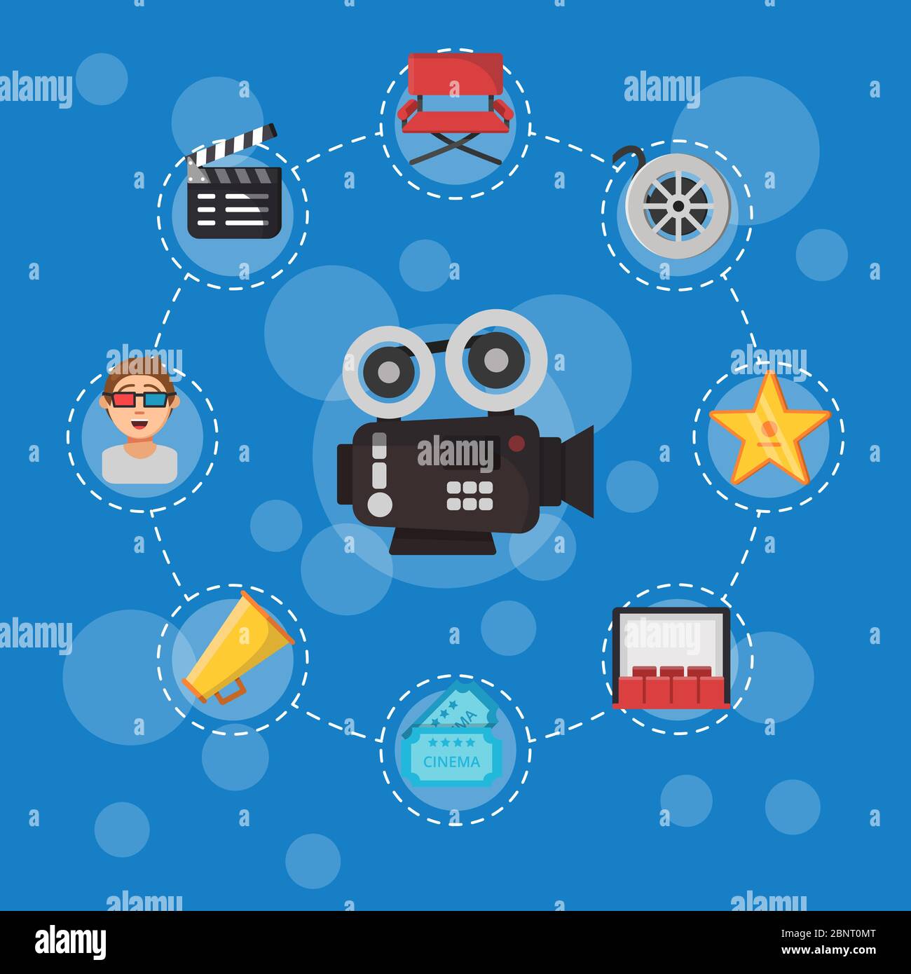 Vector flat cinema icons illustration on blue Stock Vector Image & Art ...