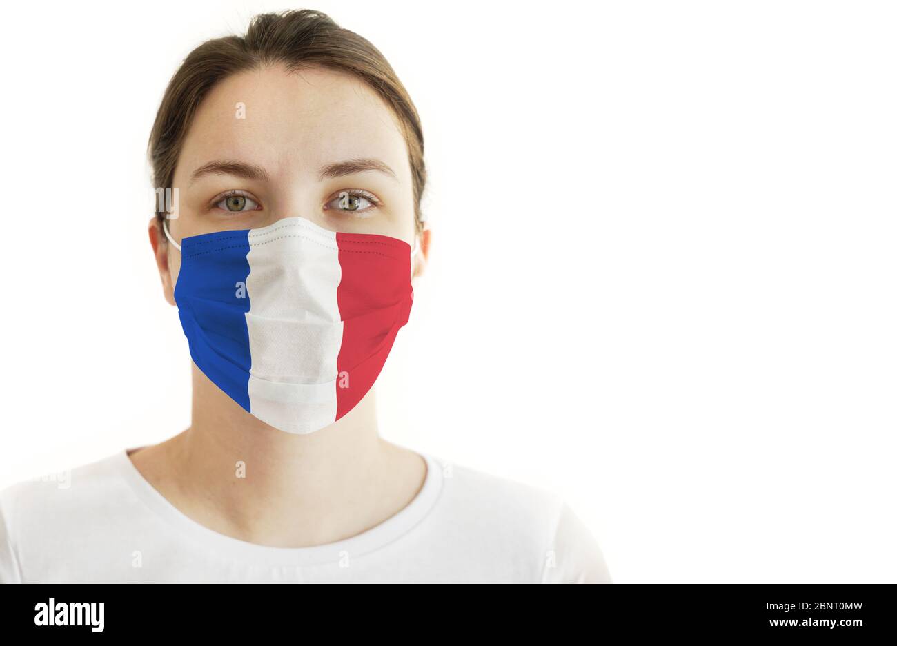 Coronavirus COVID-19. Young Woman With Face Mask and France Flag Stock ...