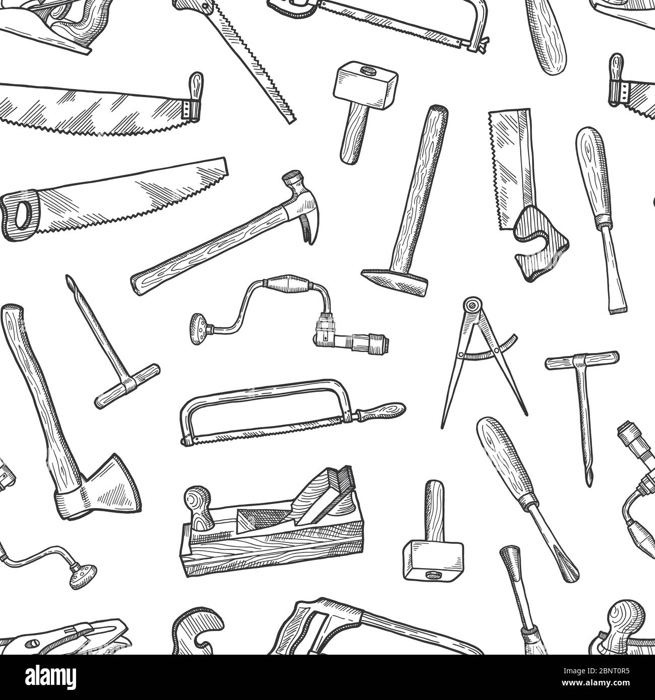 Vector hand drawn carpentry elements pattern or background illustration ...