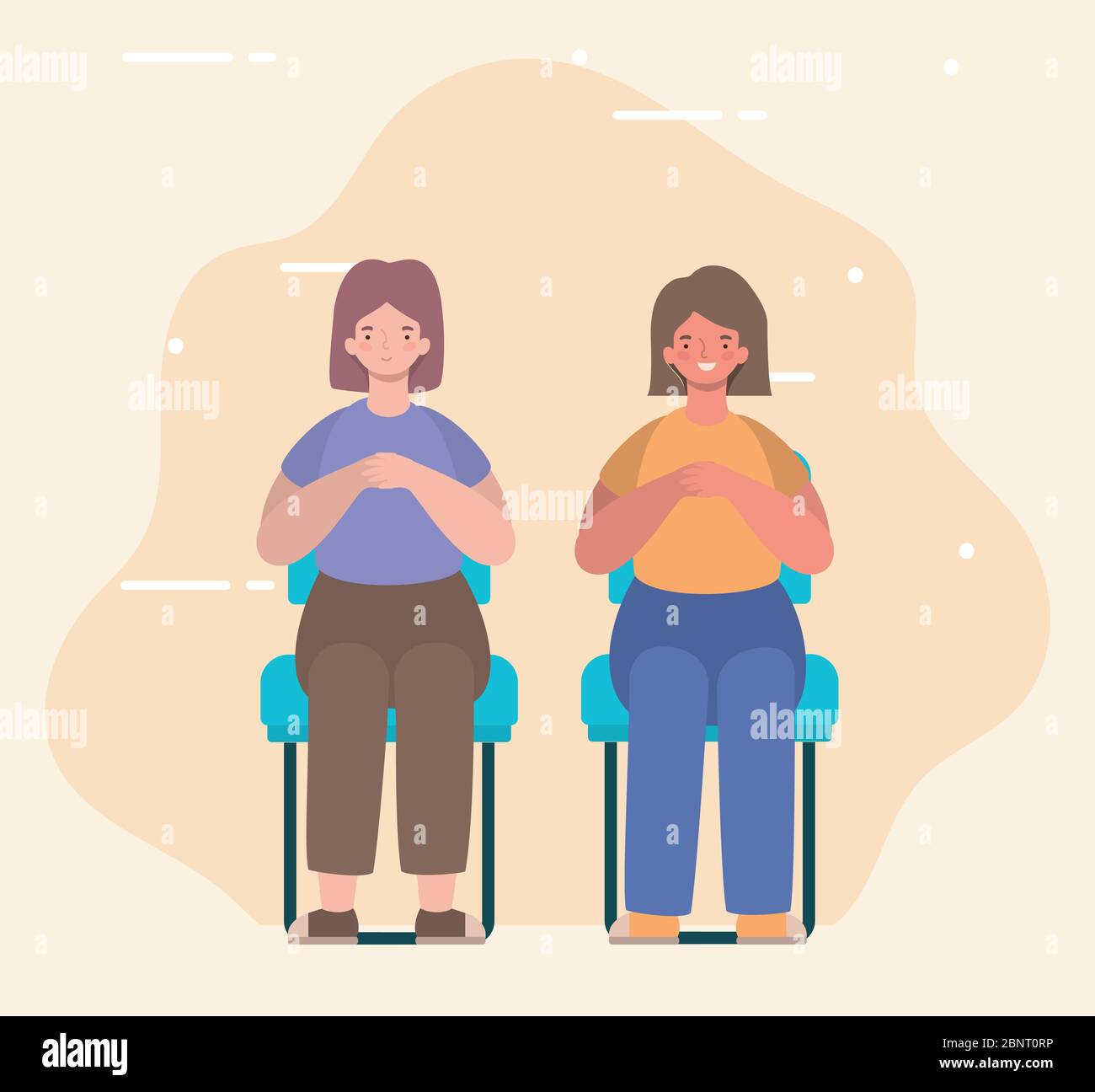 happy women cartoons sitting on seats vector design Stock Vector Image ...