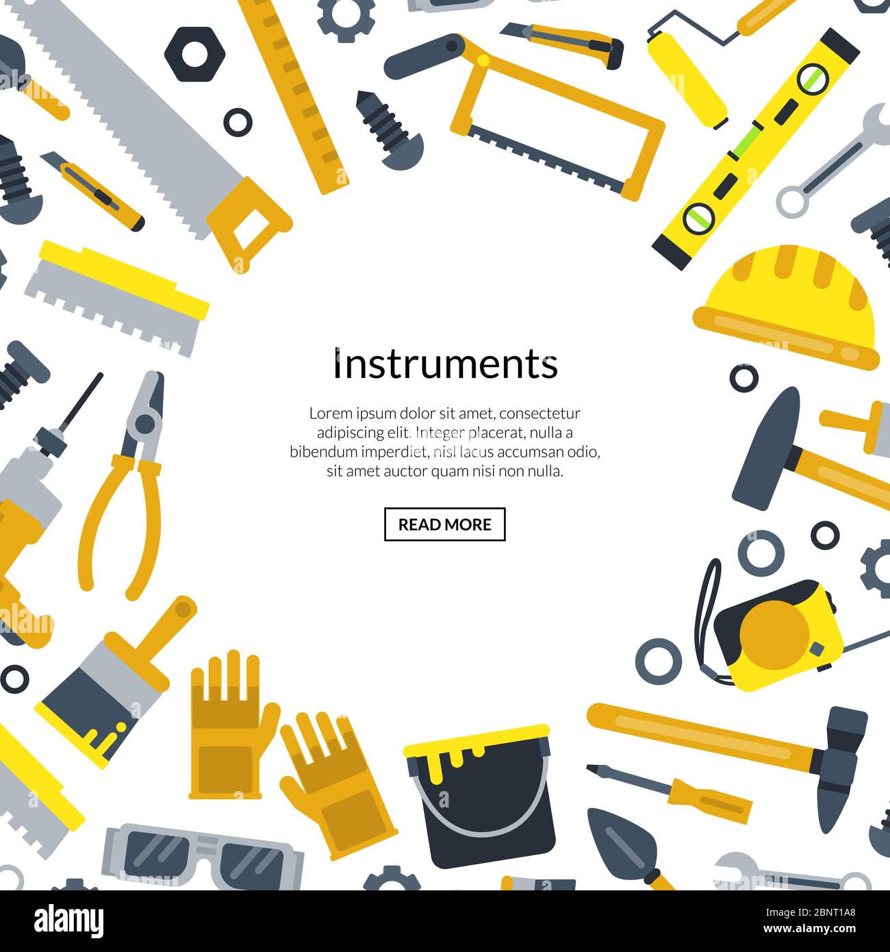 Vector flat construction tools with place for text illustration Stock ...