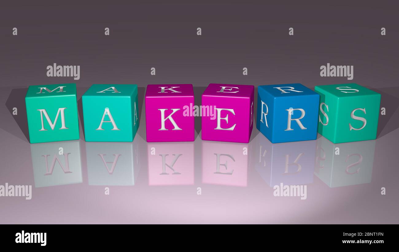 crosswords of Makers arranged by cubic letters on a mirror floor ...