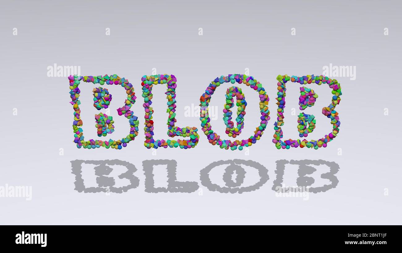BLOB: 3D illustration of the text made of small objects over a white ...