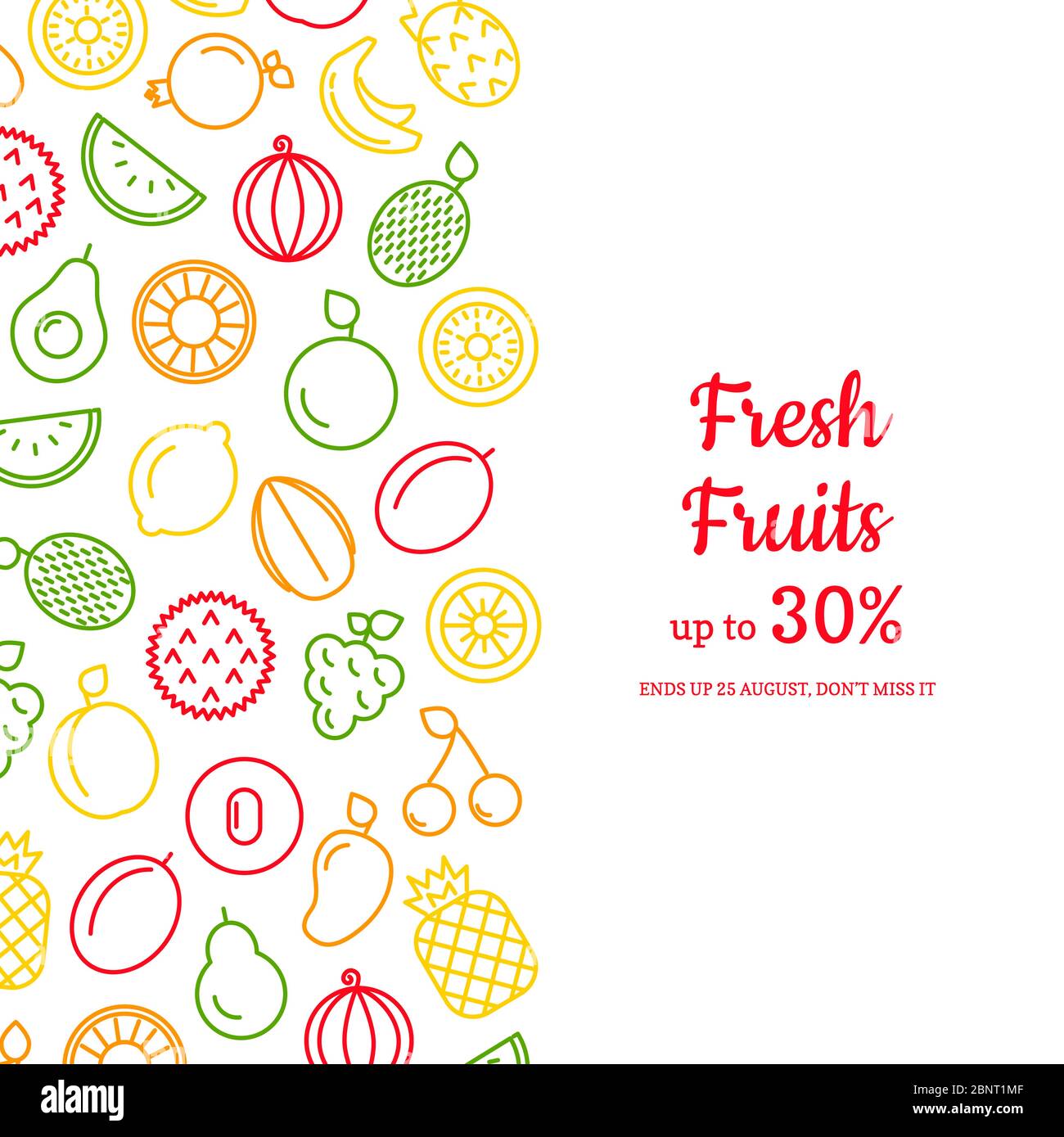 Vector line fruits icons background with place for text illustration ...