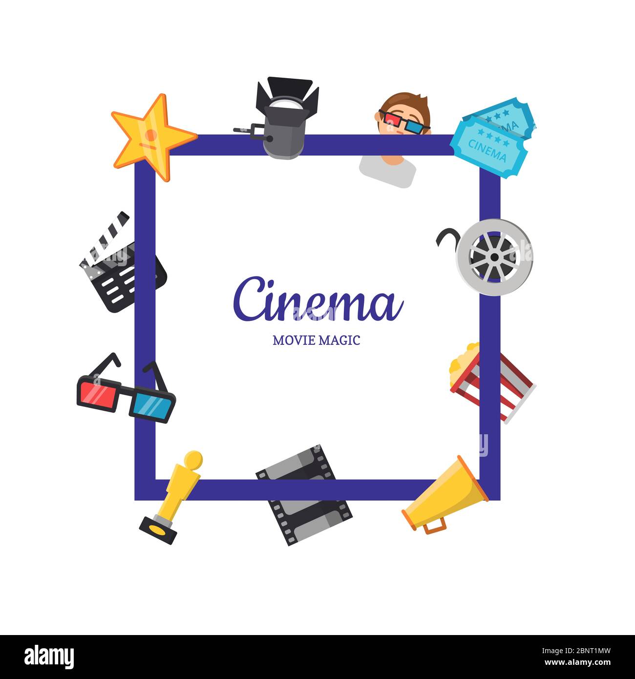 Vector flat cinema icons frame. Cinema concept Stock Vector Image & Art ...