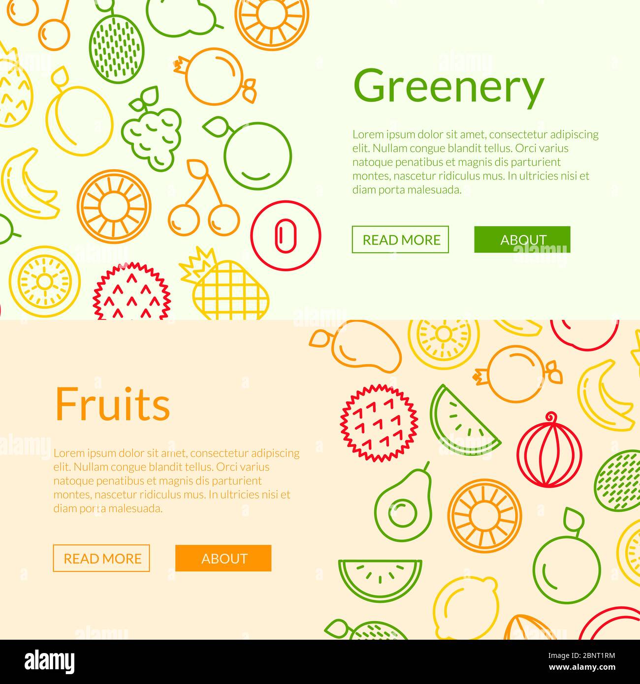 Vector line fruits icons web banner templates illustration Stock Vector ...