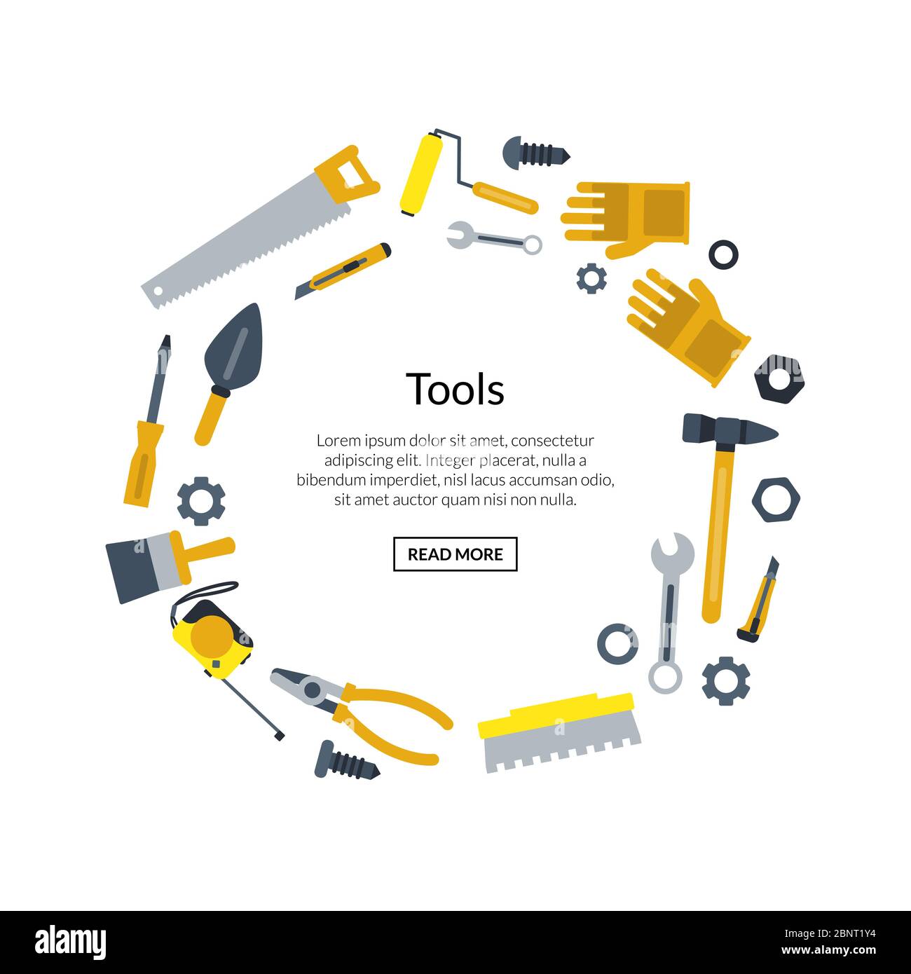 Vector flat construction tools in circle shape with place for text ...