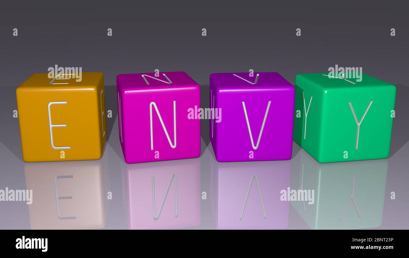 combination of Envy built by cubic letters from the top perspective ...
