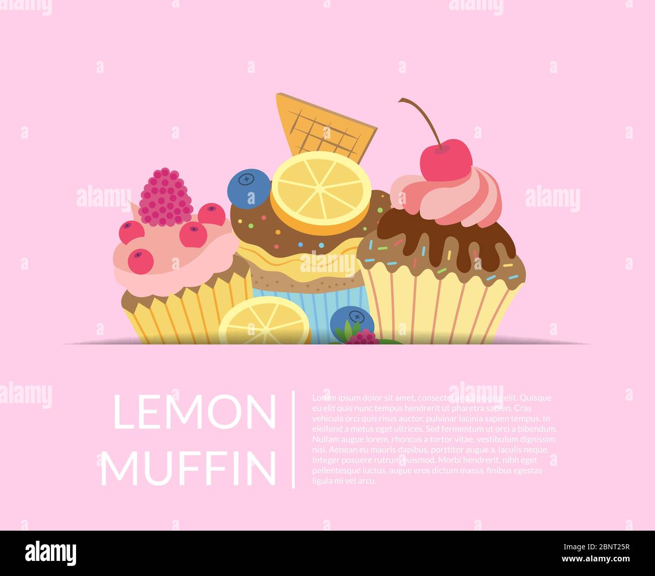 Vector cute cartoon muffins or cupcakes background with place for text ...