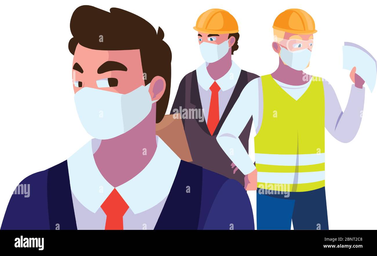 male engineers wearing face masks vector illustration design Stock ...
