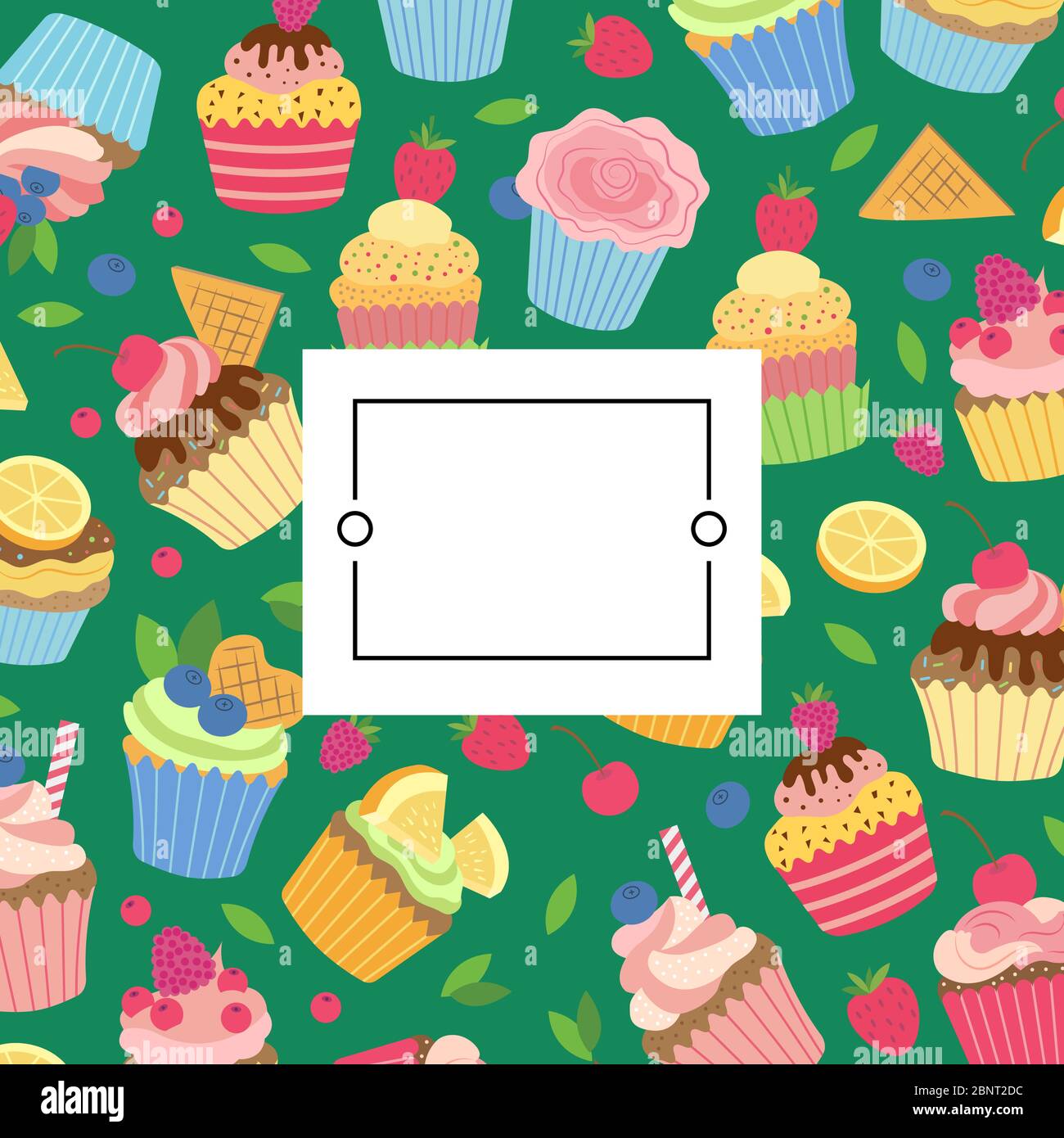 Vector cute cartoon muffins or cupcakes background with place for text ...