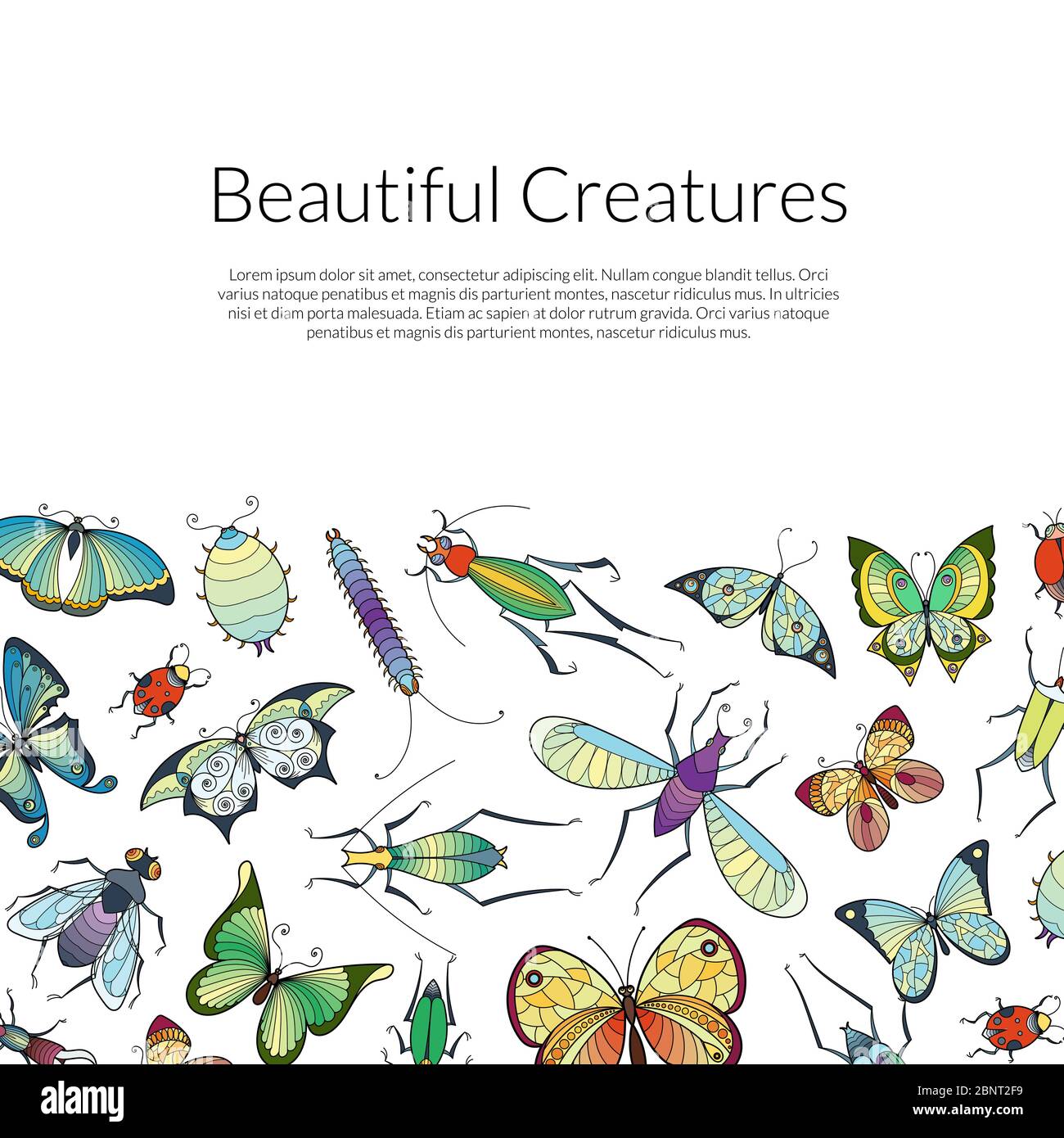 Vector hand drawn insects background banner poster Stock Vector Image ...