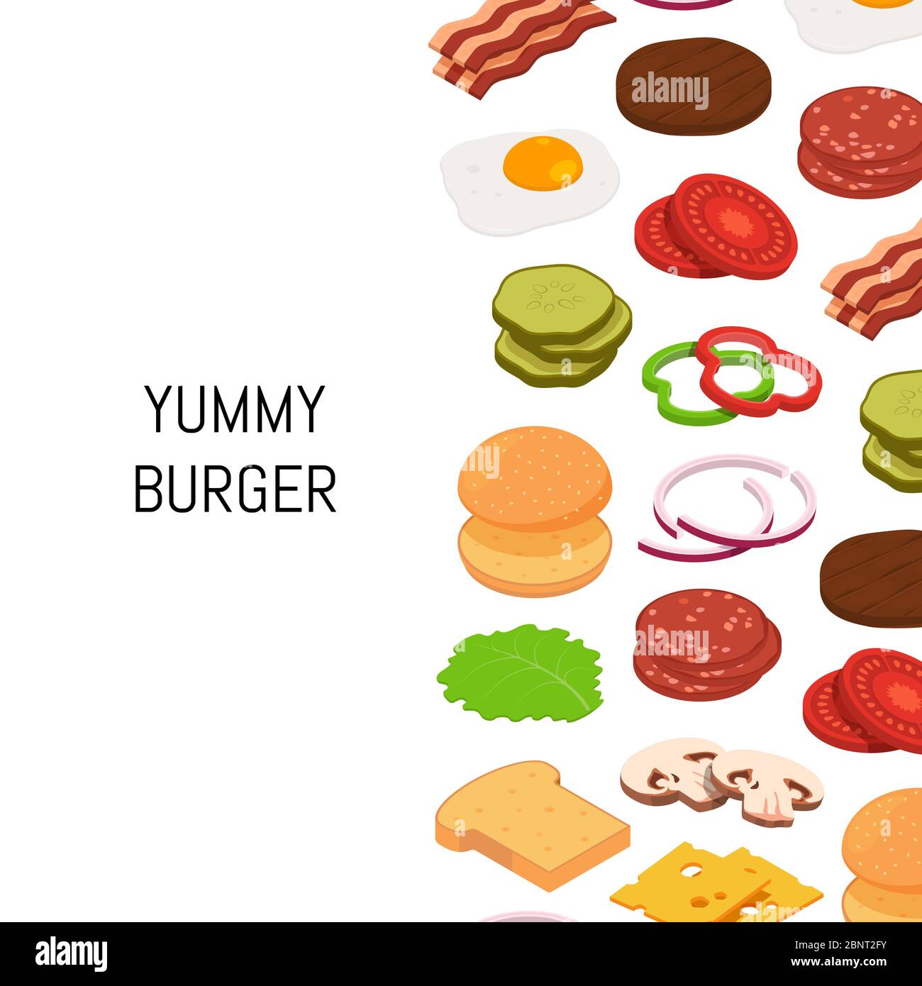 Vector isometric burger with color ingredients background Stock Vector ...
